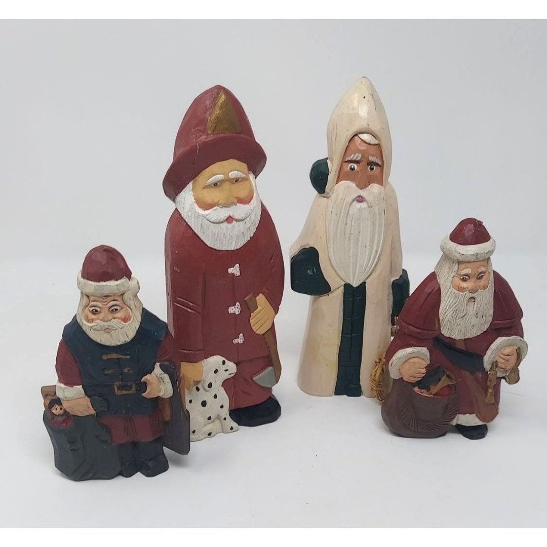 Charming Santa Claus Folk Art Carved Wood Figurine Lot - Etsy