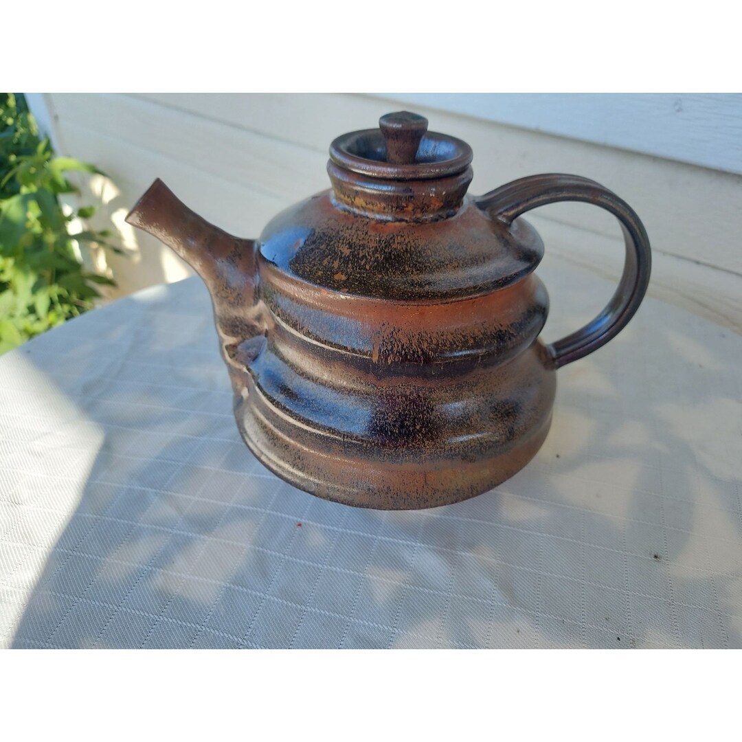 Large Studio Art Pottery Stoneware Teapot Brown Glazed Signed B Moore ...