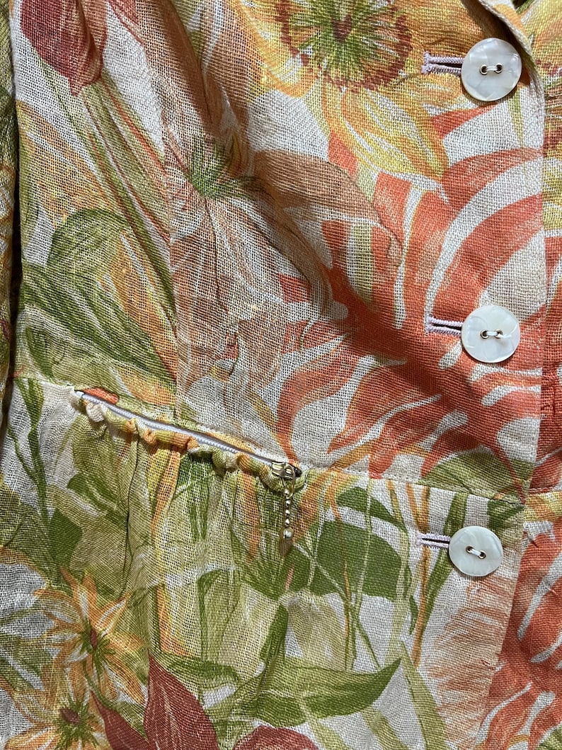 Vintage Mitsuko Ishihara Floral Pattern 100% Linen Blazer Ladies Jpn11 ...