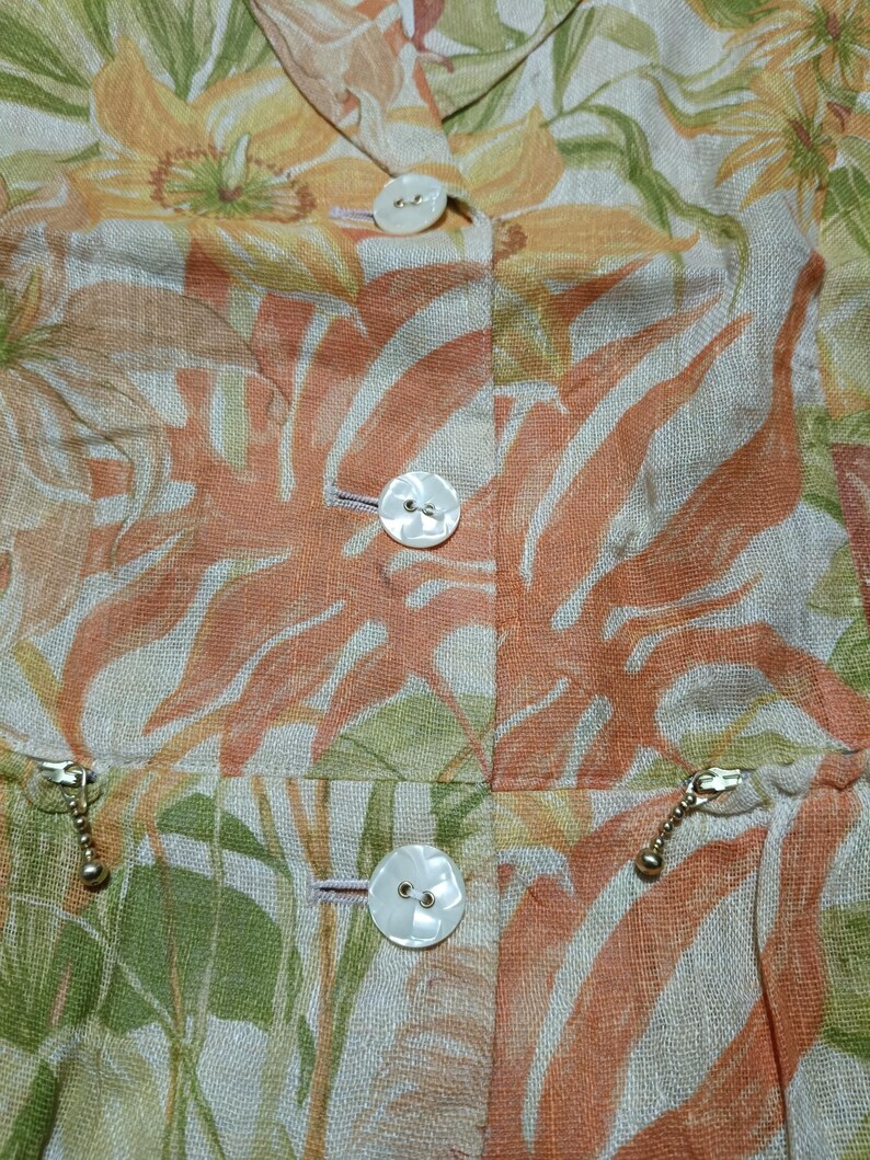 Vintage Mitsuko Ishihara Floral Pattern 100% Linen Blazer Ladies Jpn11 ...