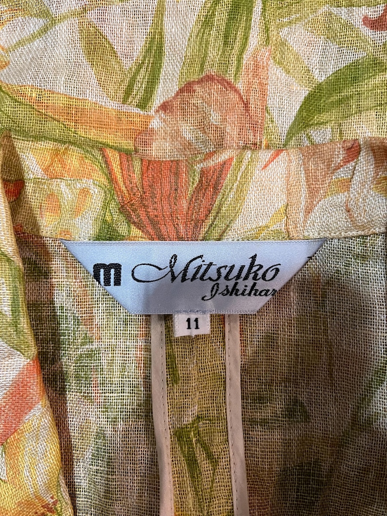 Vintage Mitsuko Ishihara Floral Pattern 100% Linen Blazer Ladies Jpn11 ...