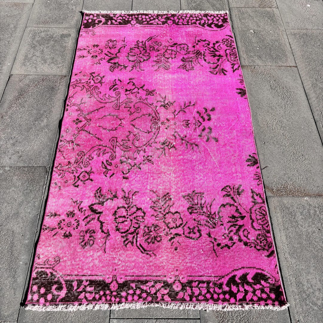 Pink Accent Rug, 3x5ft, Vintage Turkish Style, Intricate Floral Pattern ...