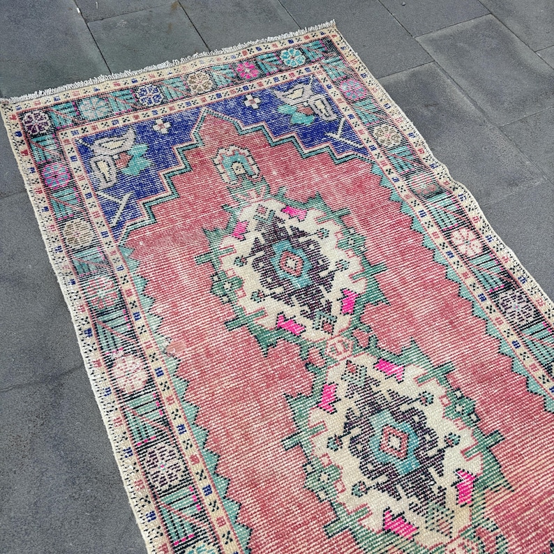 Turkish Rug 3.3x9.1 Ft, Red Blue Plants & Trees Wool Vintage Rug - Etsy UK