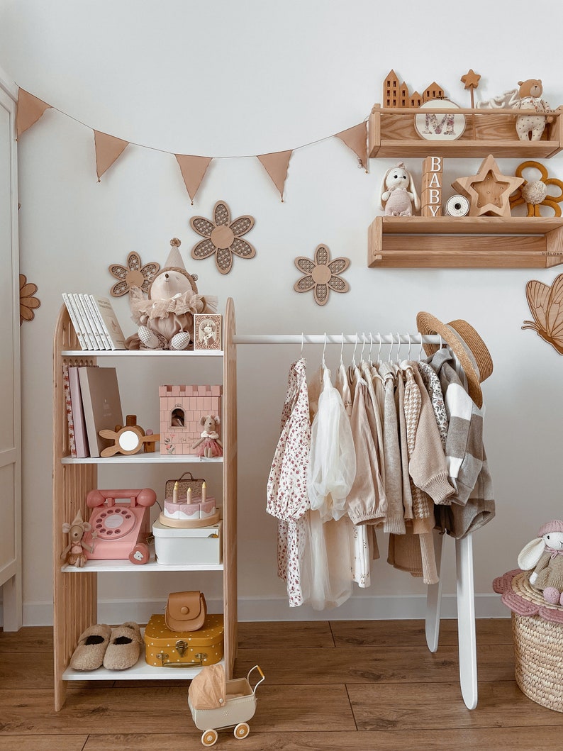 Montessori Wooden Wardrobe, Kids Clothing Rack, Montessori Furniture ...