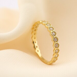Zircon Stone Half-round Honeycomb Ring, Unique Hexagonal Design ...