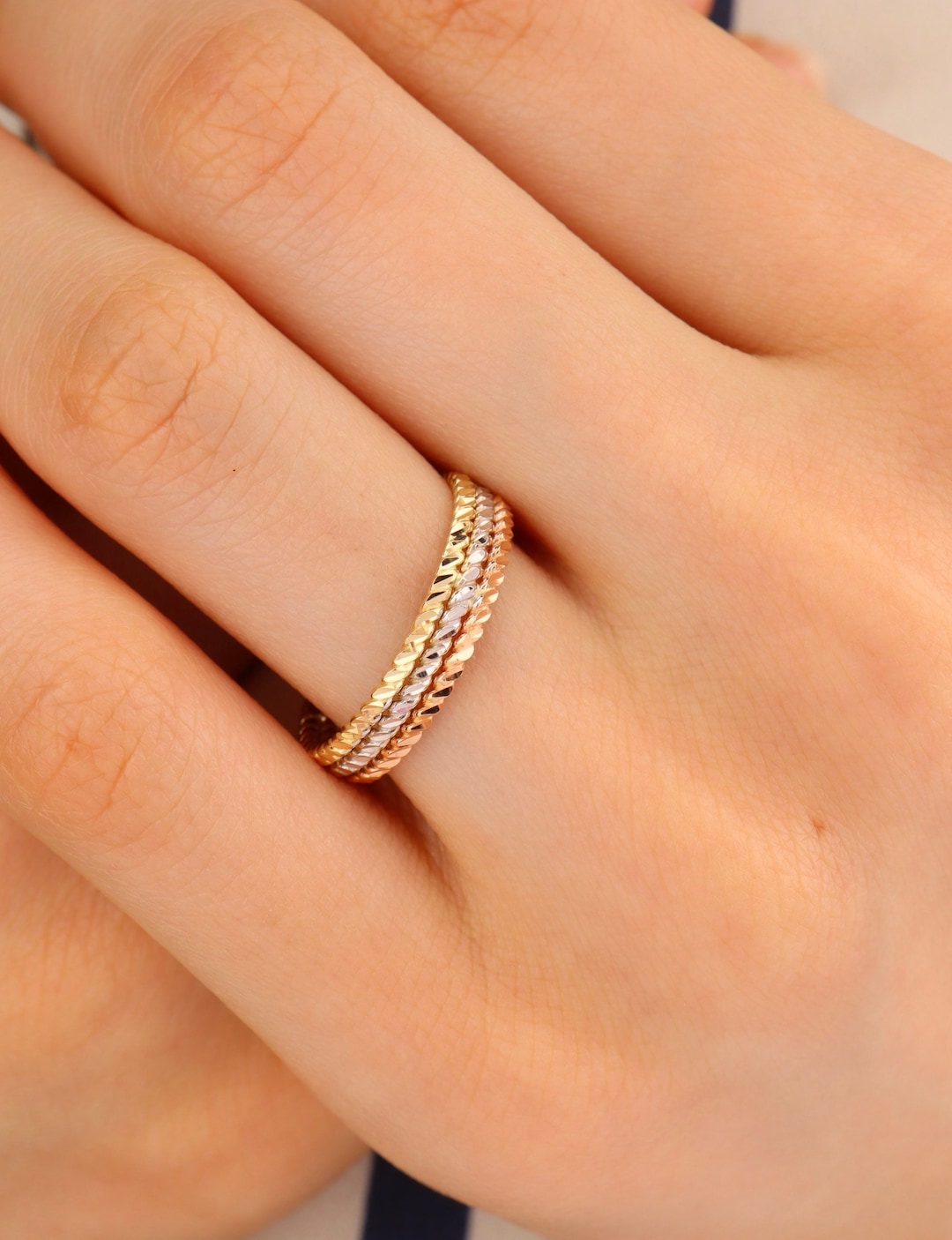 Tricolor Ring - Gold Tricolor Ring - Wedding Band - Dainty Band Ring ...