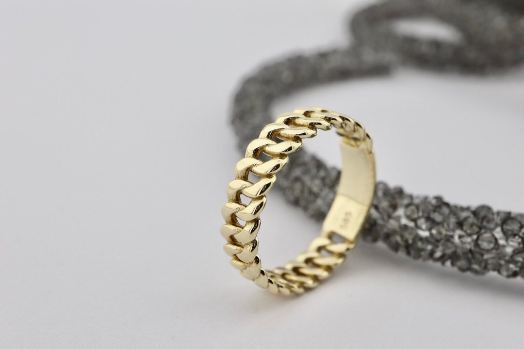 14k Solid Gold Chain Ring, Thick Chain Ring, Chain Link Ring, Thick ...