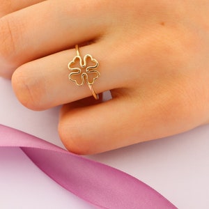 14K Solid Gold Clover Ring-clover Leaf Gold Ring-ring of Luck -four ...