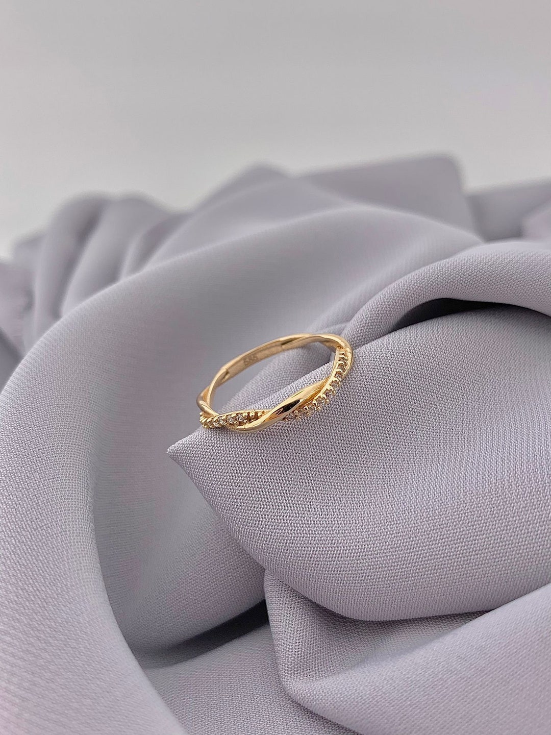 14k Solid Gold Auger Ring• Gift for Her• Delicate Sparkling Rose Gold ...