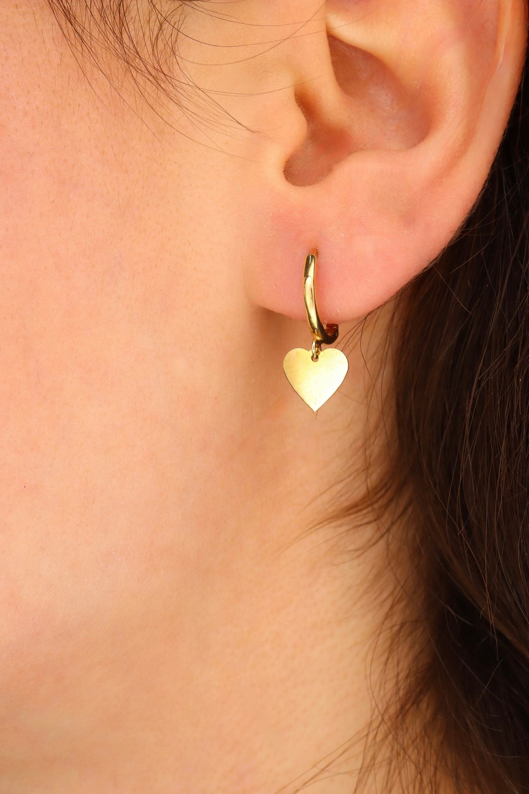 Small Heart Hoop Earrings, 14K Gold Hoops, Everyday Jewelry, Minimal ...