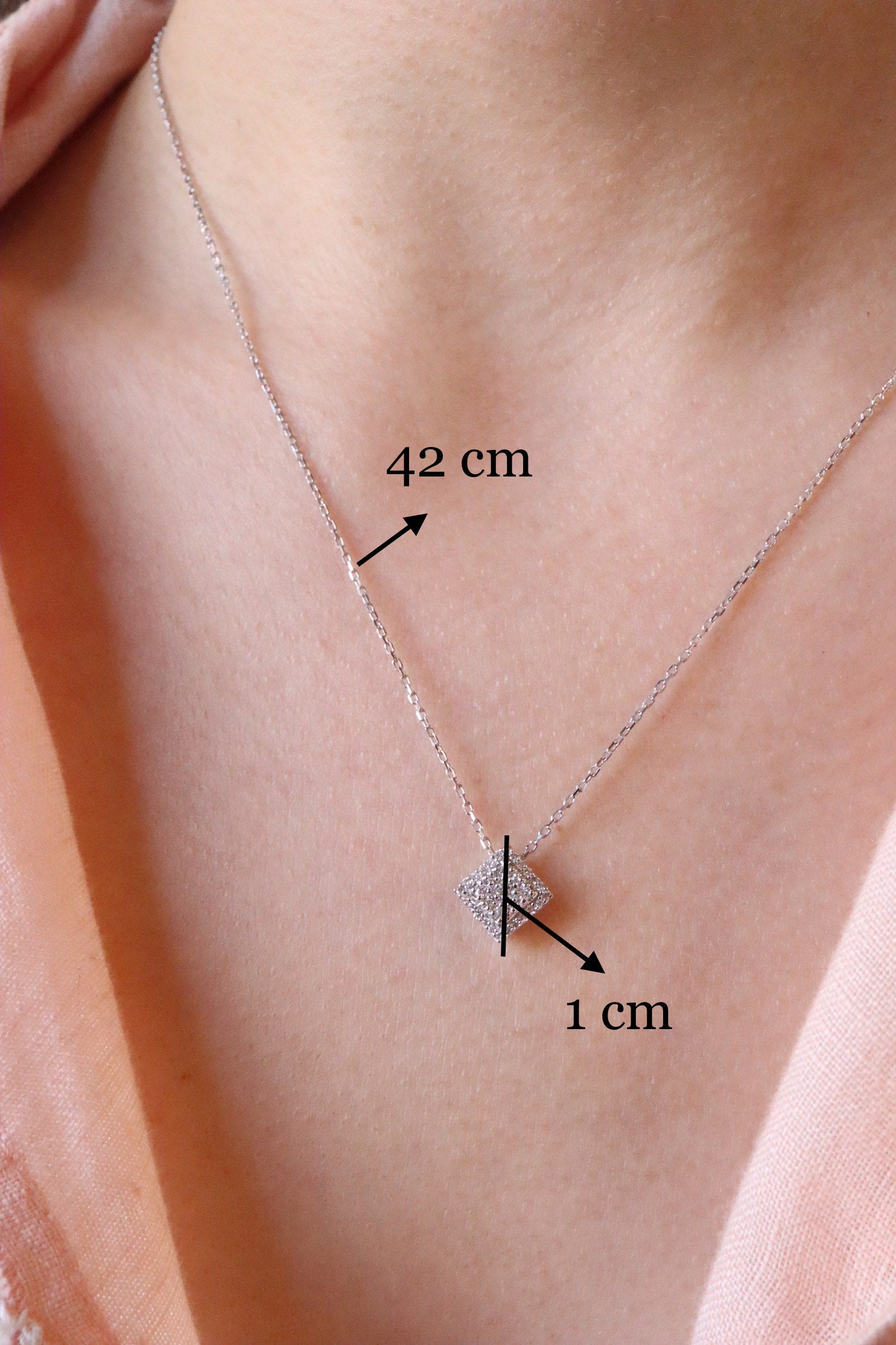 14K Solid Gold Diamond Square Pendant Necklace - Etsy