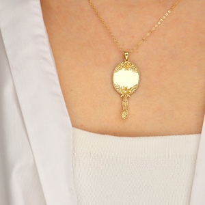 14k Solid Gold Hand Mirror Necklace: Elegant Pendant Gift - Etsy