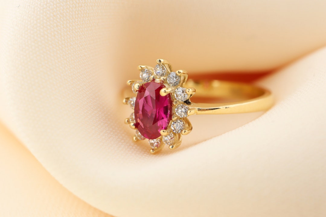 Red Wedding Ring 14K Solid Gold Ring Prencess Diana Ring - Etsy