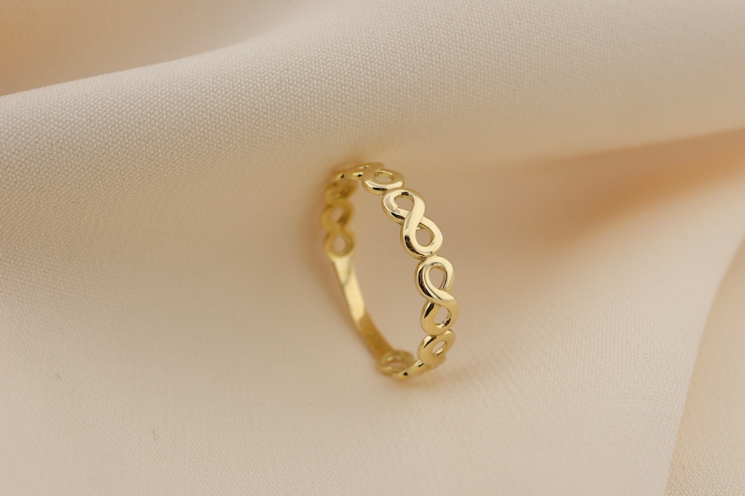 14K Gold Infinity Ring • Minimalist Infinity Band • Solid Gold Dainty ...