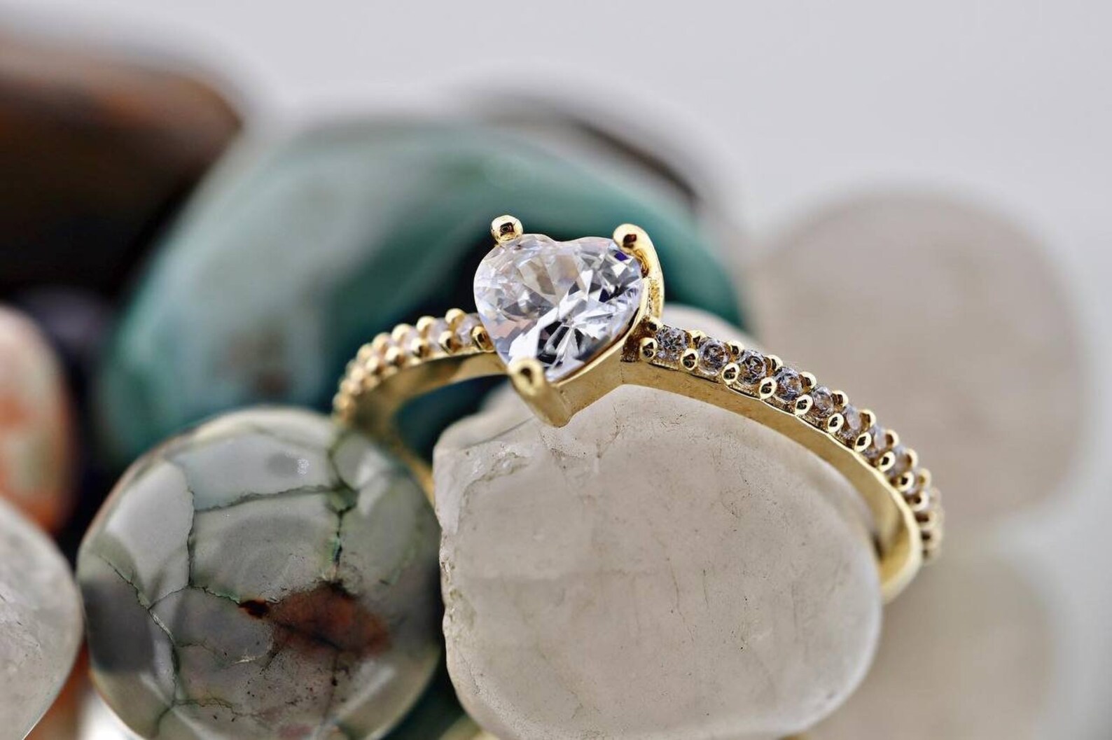 14K SOLID GOLD Heart Shaped Stone Ring Real Gold Delicate | Etsy