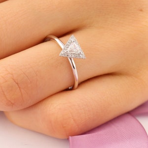 Triangle Diamond Engagement Ring Solid Gold Triangle Cut Engagement ...