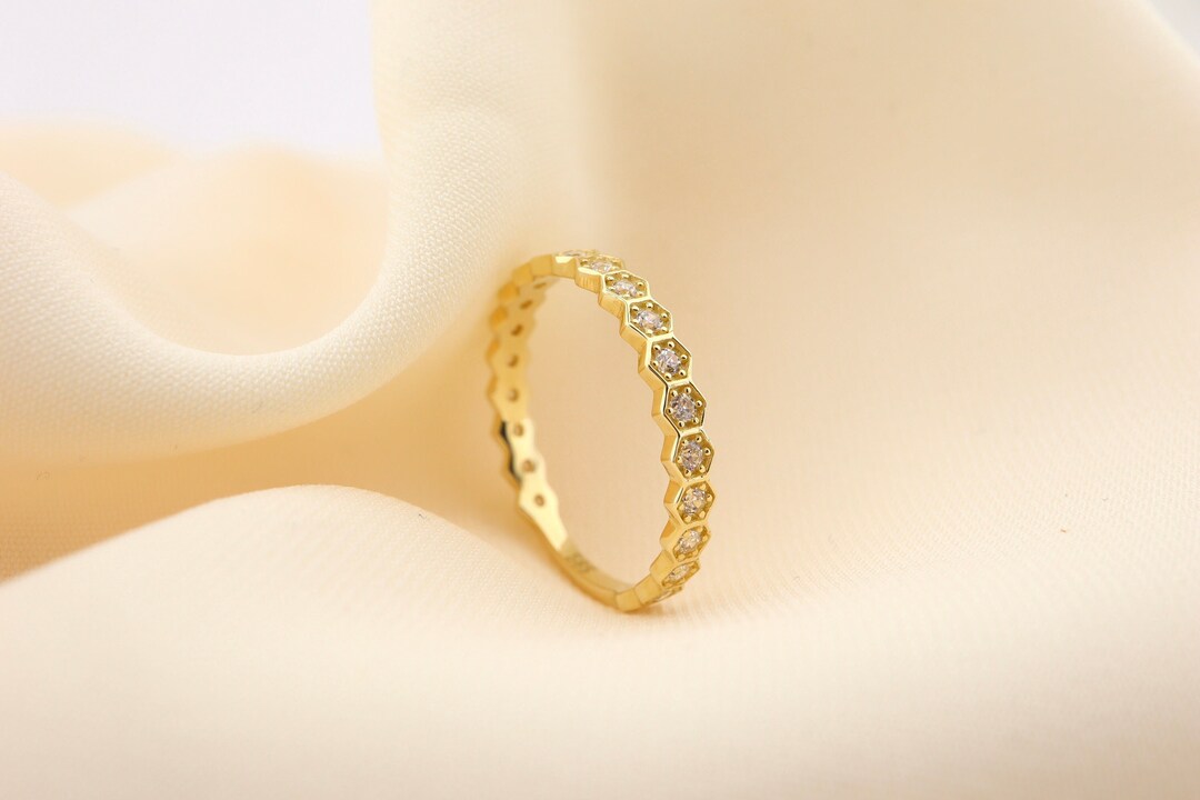 Zircon Stone Half-round Honeycomb Ring, Unique Hexagonal Design ...