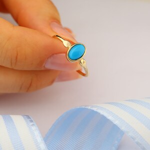 14k Solid Gold Turquoise Stone Ring - Blue Stone Gold Ring - Turquoise Stone Ring - Fine ...