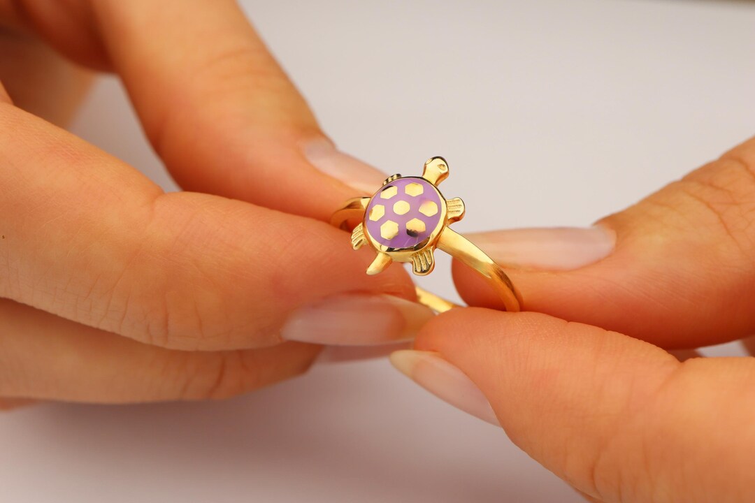 14K Gold Turtle Ring | Unique Enamel Turtle Design | Dainty Animal ...
