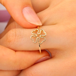 14K Solid Gold Clover Ring-clover Leaf Gold Ring-ring of Luck -four ...