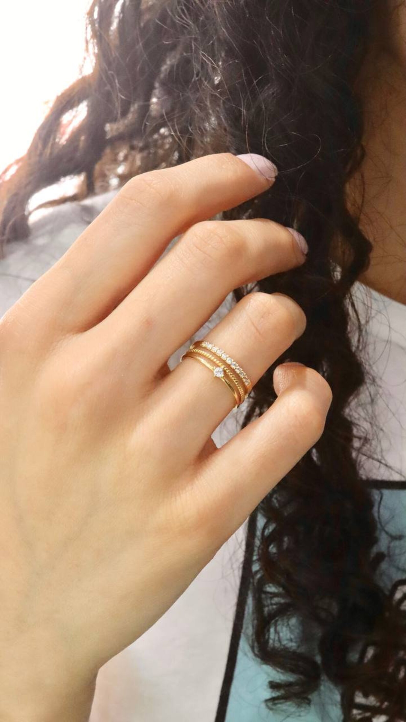 14K Gold Stack Ring Dainty Coil Ring Thin Dainty Rings - Etsy
