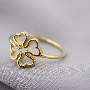 14K Solid Gold Clover Ring-clover Leaf Gold Ring-ring of Luck -four ...