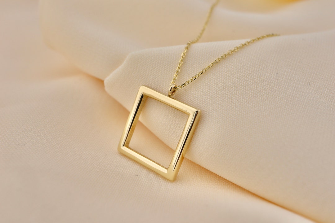 14K Solid Gold Square Necklace-simple Geometric Necklace - Etsy