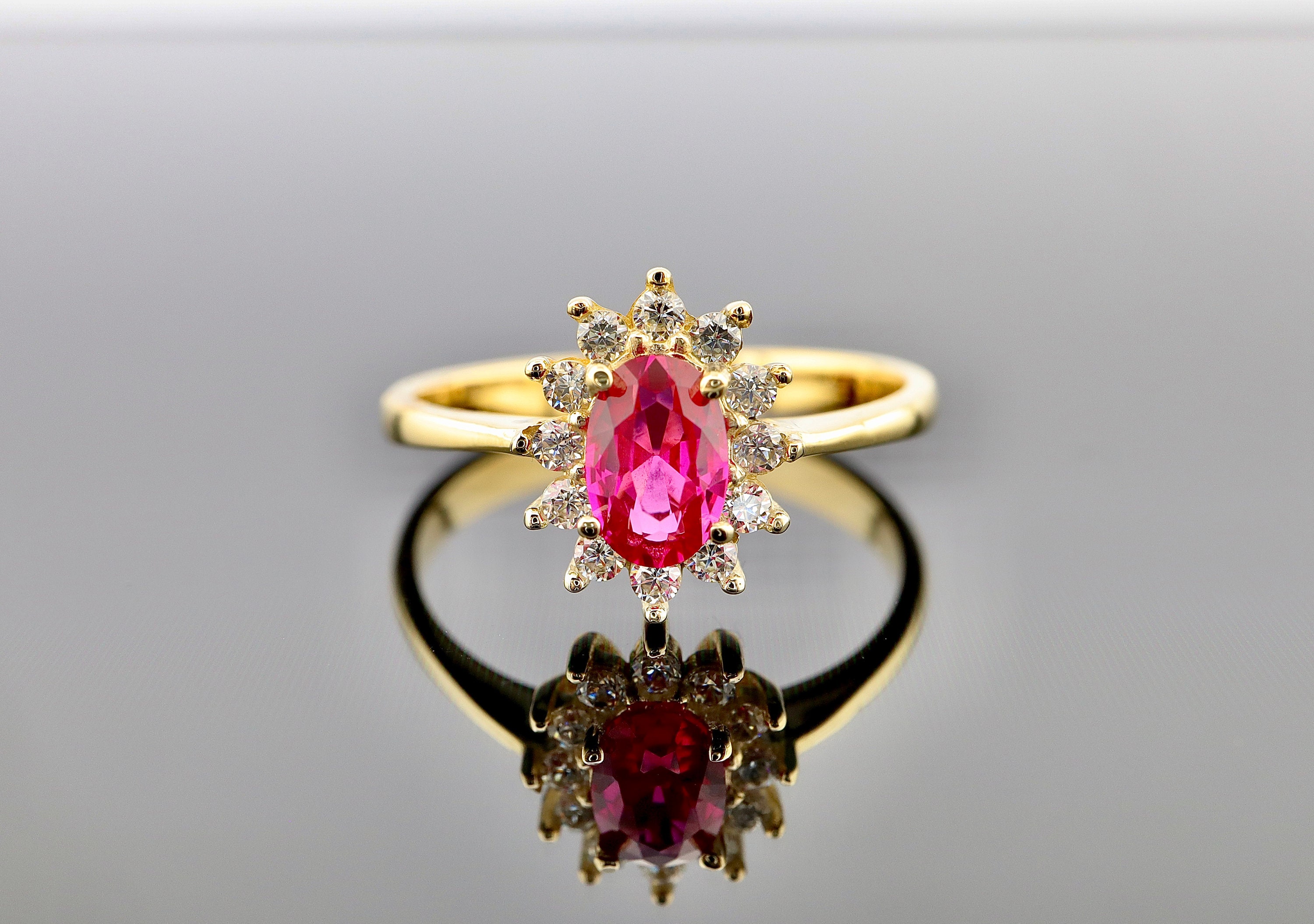 Red Wedding Ring 14K Solid Gold Ring Prencess Diana Ring - Etsy