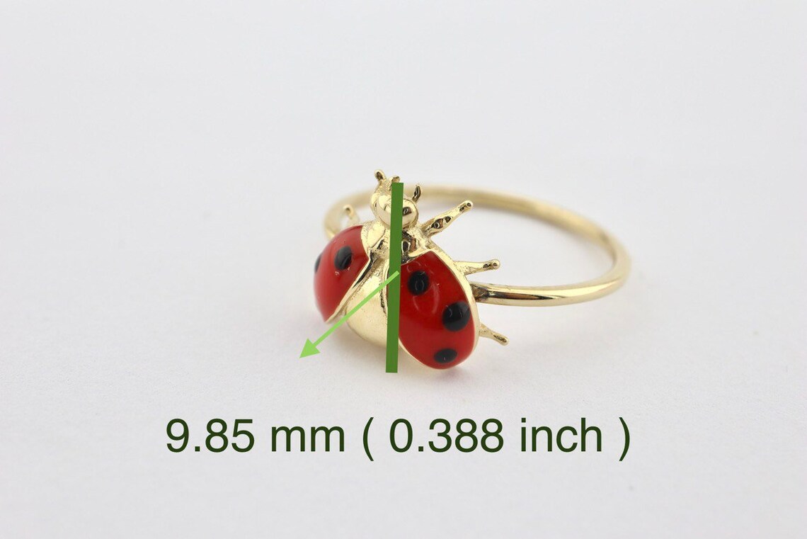 14K Gold Ladybug Ring – Enamel Red Lucky Charm Ring for Women and Girls ...