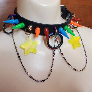 Rainbow Road Custom Spiked Choker With Chains and O-ring, Custom Choker ...