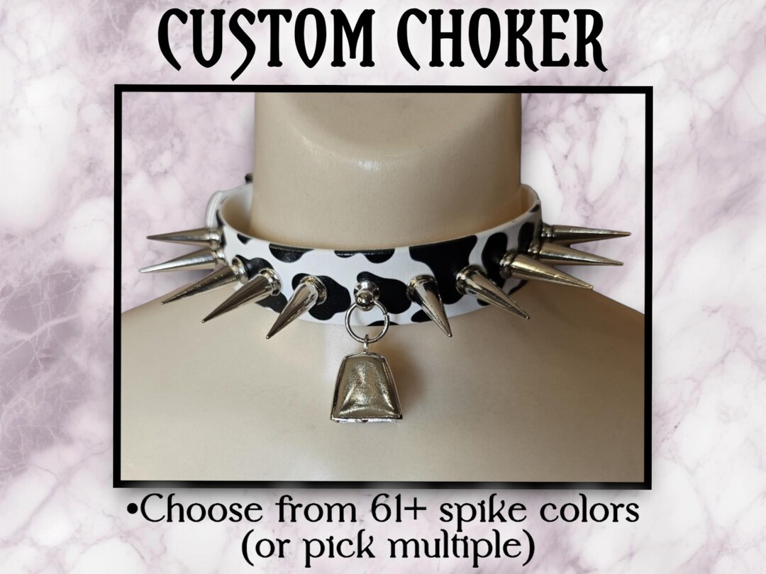 Cow Print Custom Spiked Choker, Custom Choker, Cow Bell, Spike Choker ...