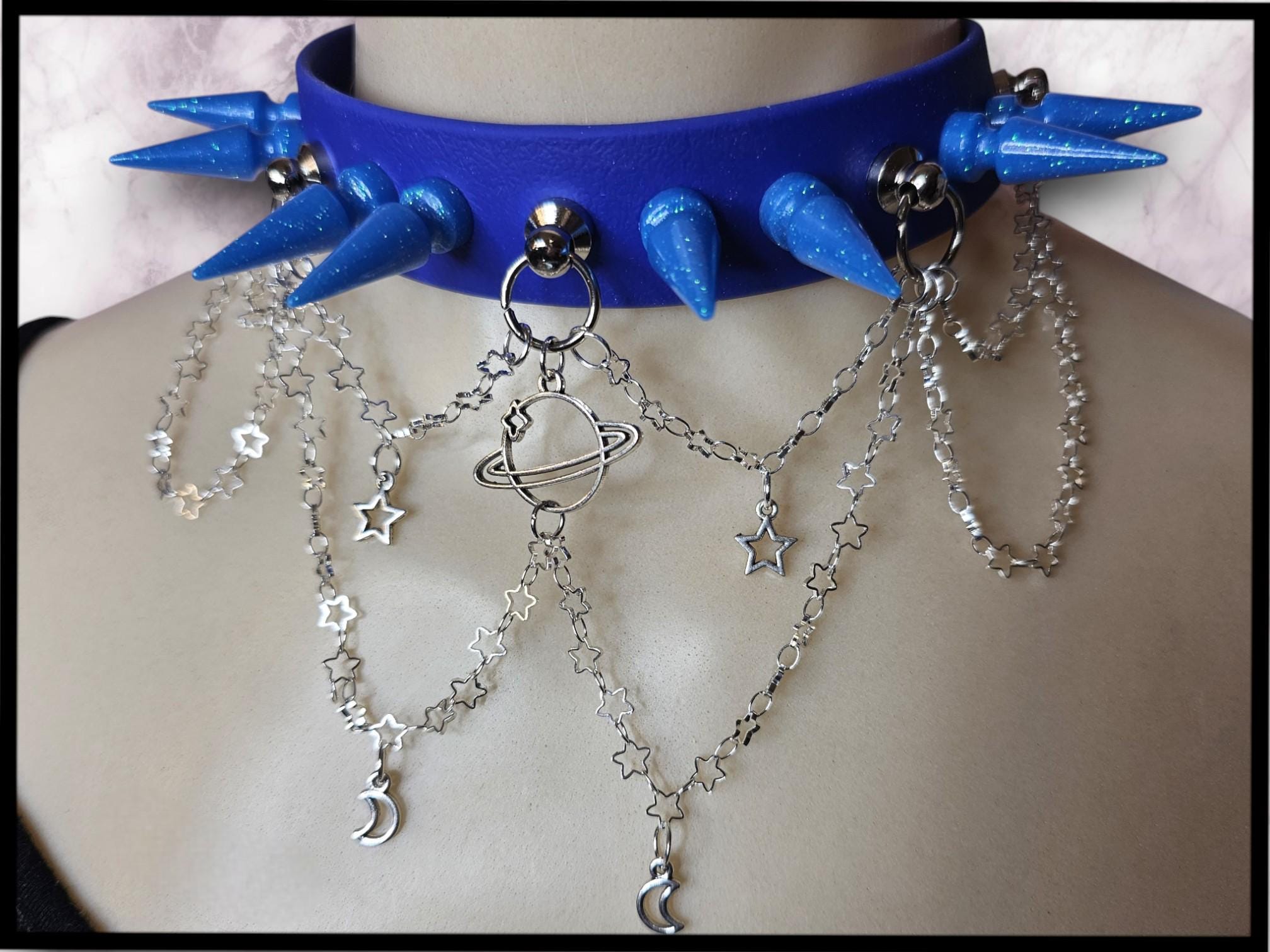 Space Case Custom Spiked Choker With Star Chains, Custom Choker Collar ...