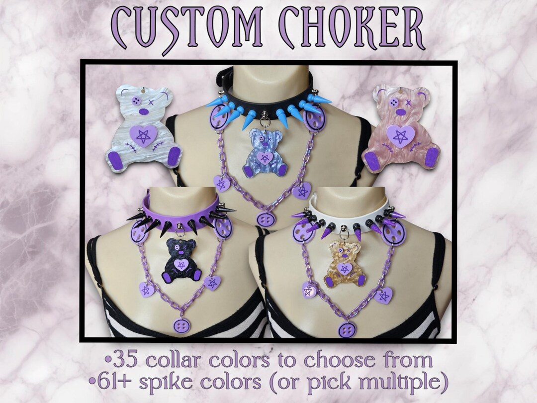 Beary Scary Custom Spiked Choker With Chains, Custom Choker, Scene Kid ...