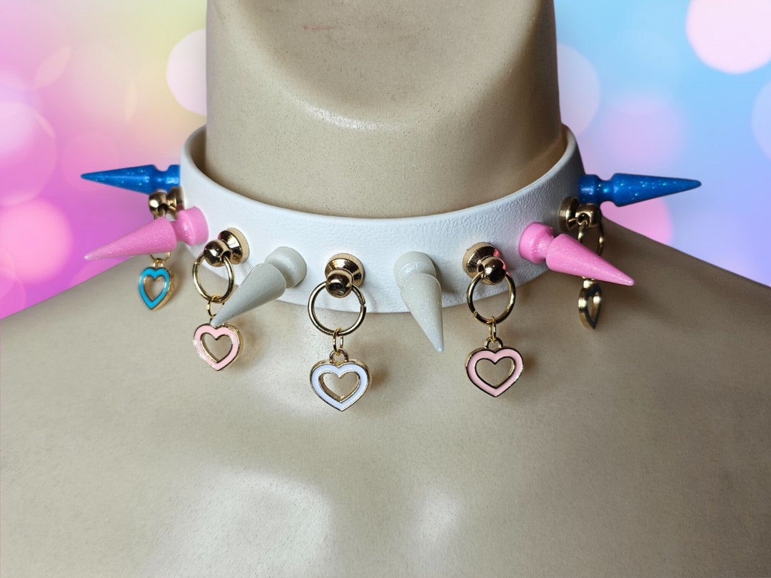Trans Pride Flag Custom Spiked Choker, Transgender Pride Jewelry ...