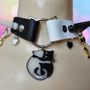 Meow & Furever Spiked Choker, Cat Lover Jewelry, Black and White Choker ...