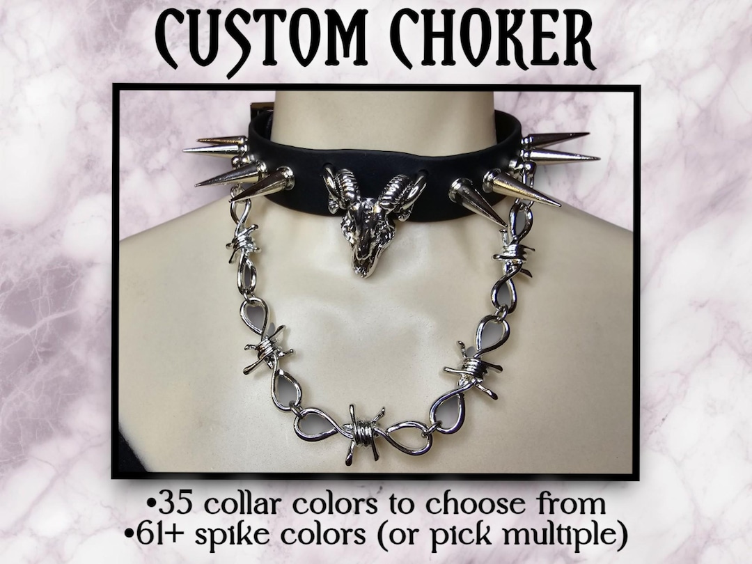 Guarded Custom Spiked Choker, Goat Skull, Custom Choker, Spike Choker ...
