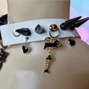Meow & Furever Spiked Choker, Cat Lover Jewelry, Black and White Choker ...