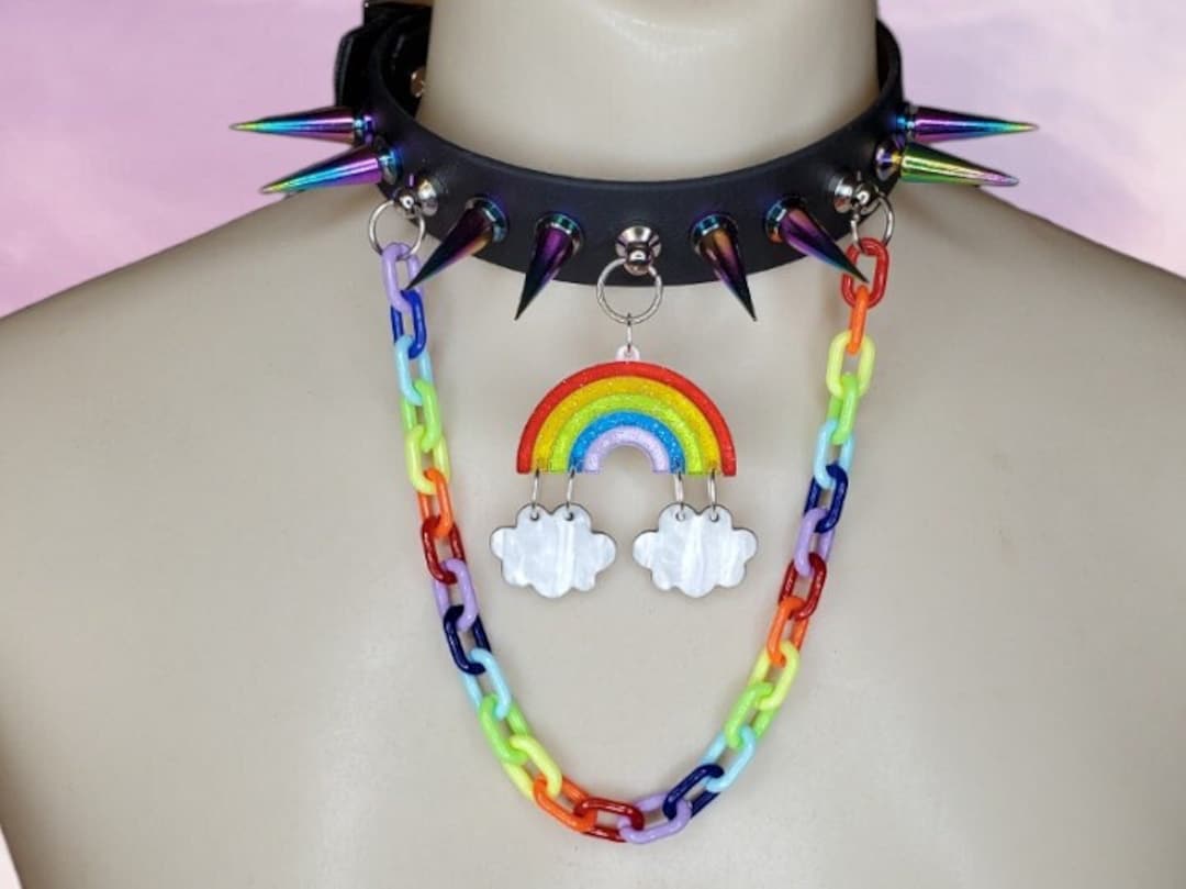 Over the Rainbow Custom Spiked Choker, Pride Choker, Custom Choker ...