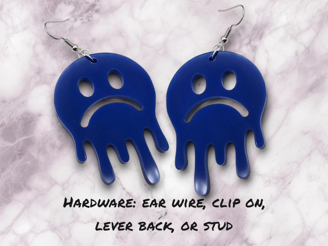 Drippy Sad Face Acrylic Earrings, Trippy Jewelry, Smiley Face Earrings ...