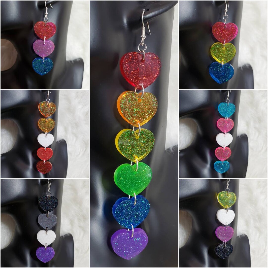 Pride Hearts Dangle Earrings, Pride Flag Earrings, Pride Jewelry, Lgbtq ...
