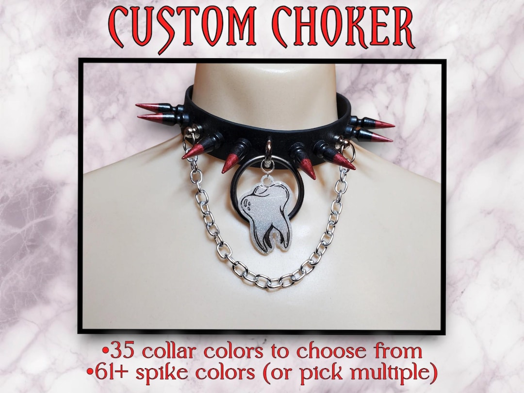 Curb Stomp Tooth Custom Spiked Choker With Chains, Custom Choker, Spike ...