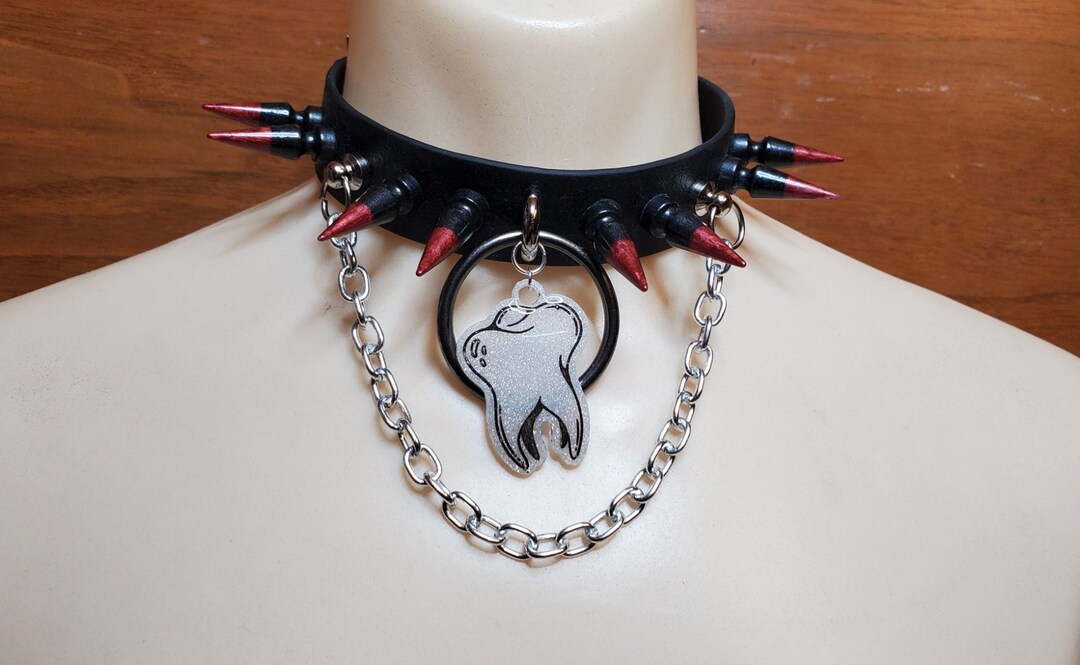 Curb Stomp Tooth Custom Spiked Choker With Chains, Custom Choker, Spike ...