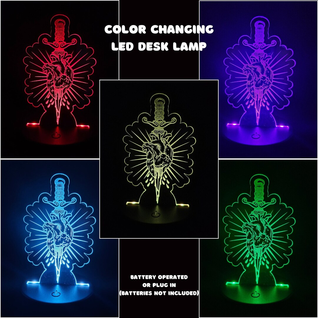 Pierced Heart Color Changing LED Sign, Desk Lamp, Led Light Sign, Night ...