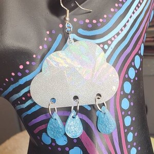 Cloud Holographic Earrings, With Rain Drops or Moon and Stars, Cloud ...