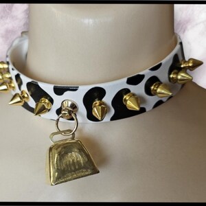 Cow Print Custom Spiked Choker, Custom Choker, Cow Bell, Spike Choker ...