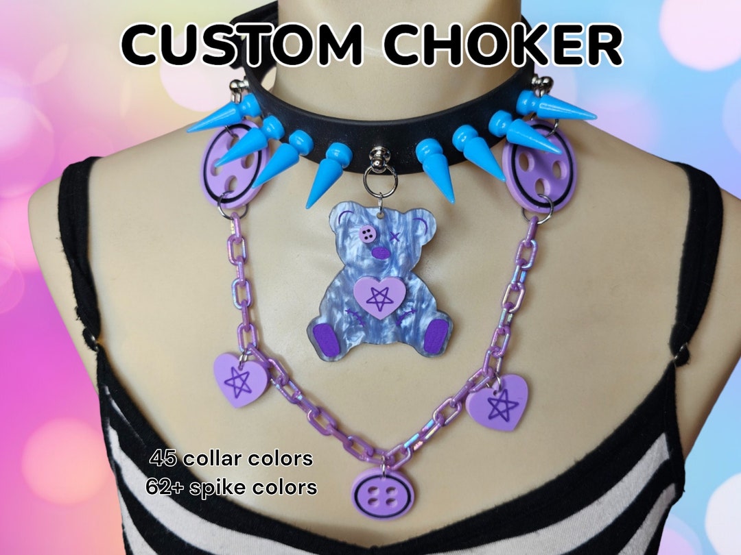 Beary Scary Custom Spiked Choker With Chains, Custom Choker, Scene Kid ...