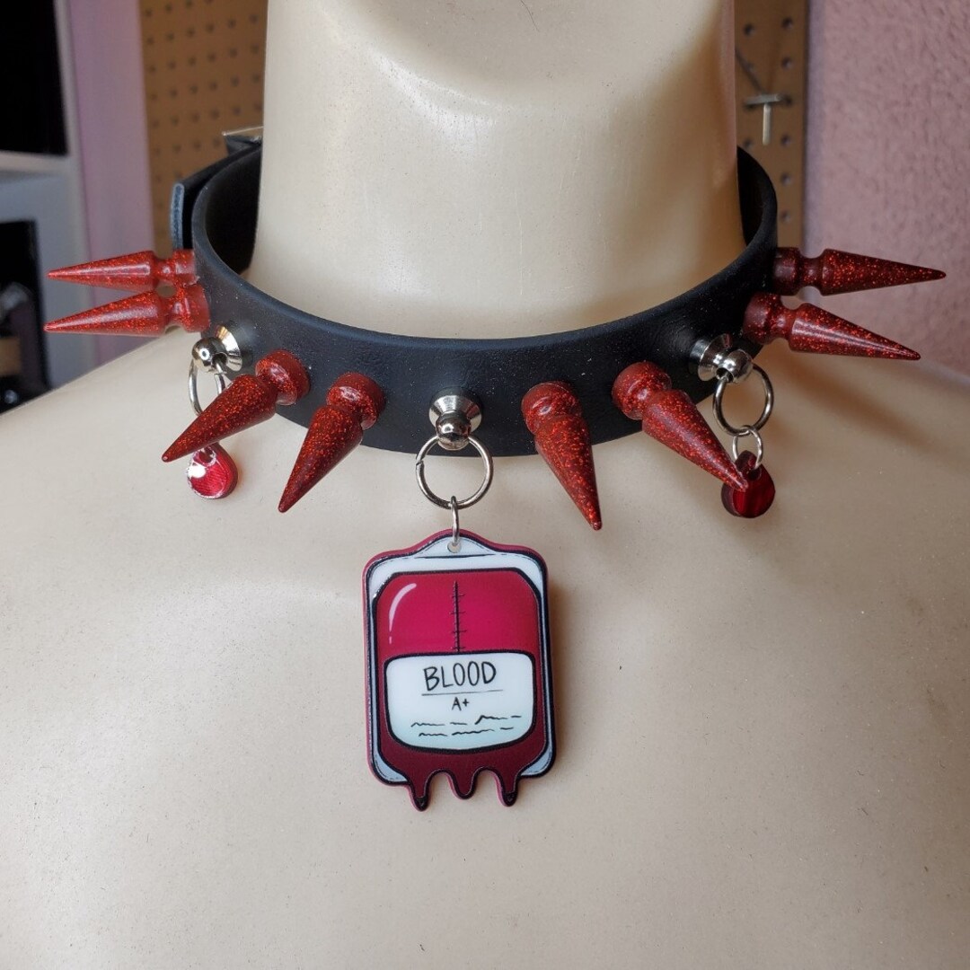 Blood Bag Custom Spiked Choker, Custom Choker, Goth Accessories, Choker ...