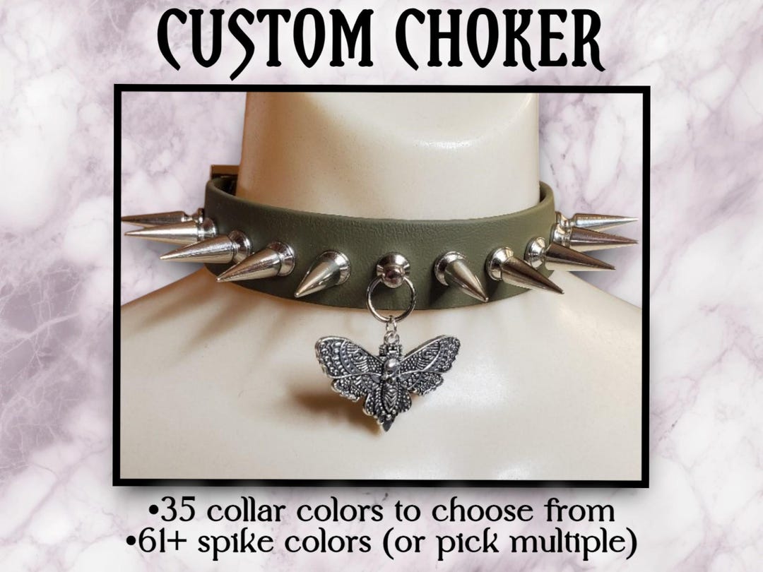 Deaths Head Hawk Moth Custom Spiked Choker, Custom Choker, Goth Jewelry ...