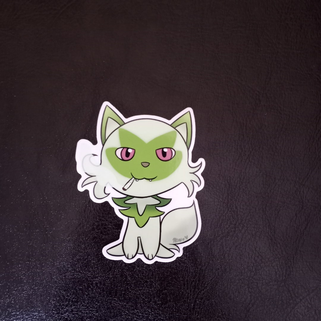 Sitting Starter | Weed Cat | Sprigatito | Funny Sticker | Cute Sticker ...