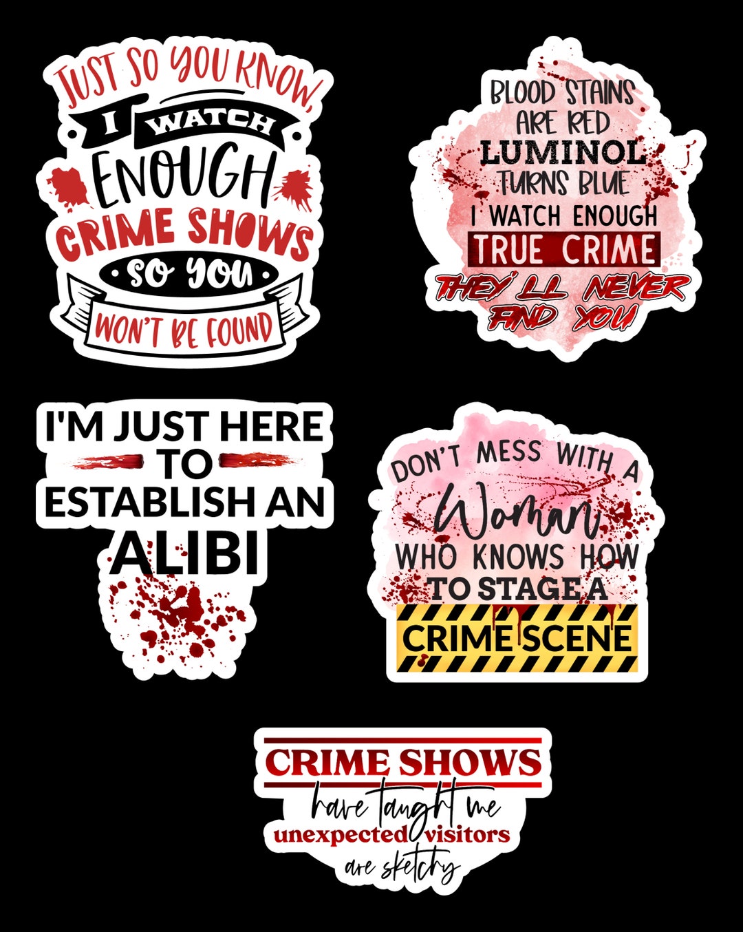 True Crime Stickers 5 Different Stickers Approximately 3 Inches X 1.687 ...